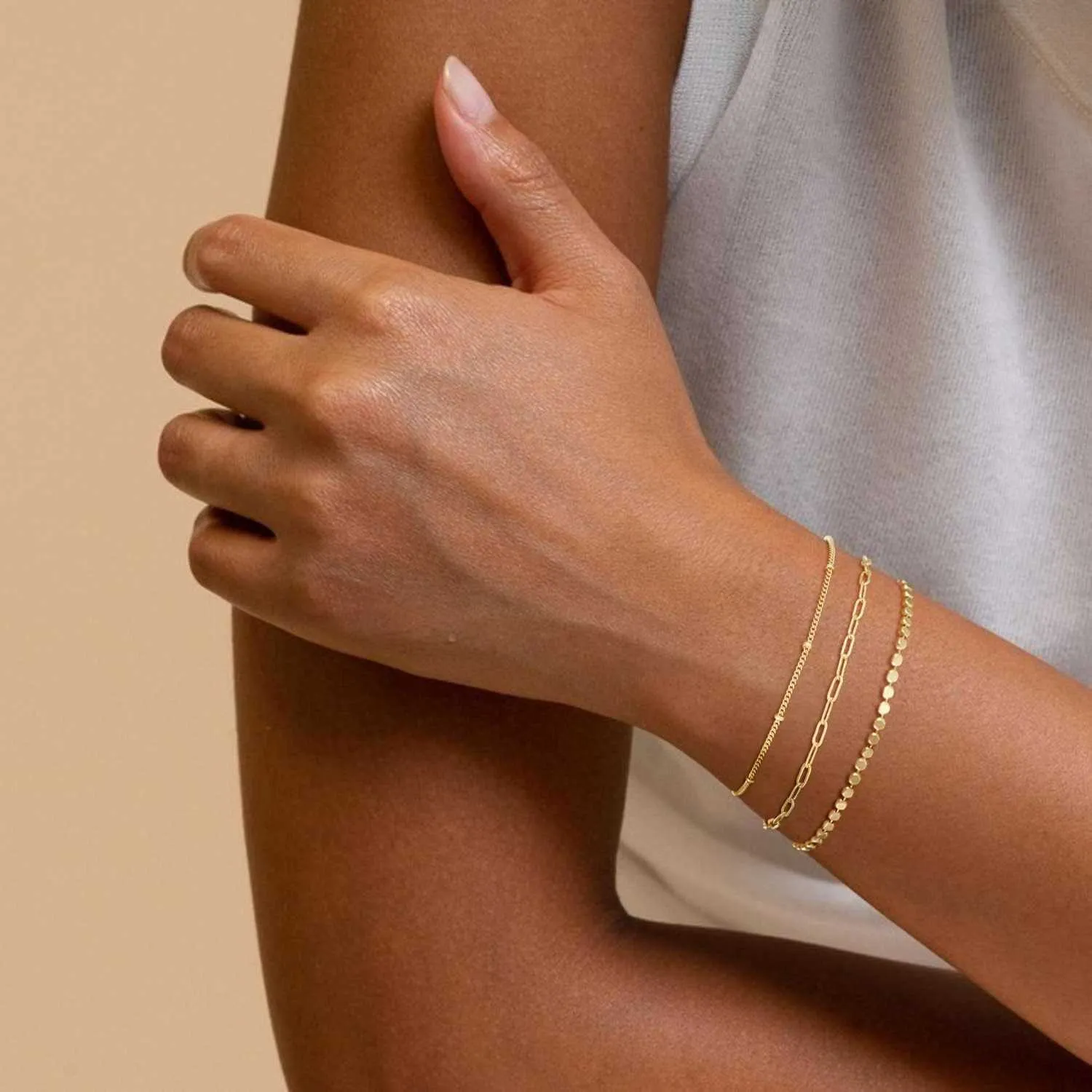 202414K Gold Plated Bracelets for Women Dainty Gold Stackable Bracelets Set of 6 Waterproof Chain Bracelets for Women and Teen Girls Adjustable