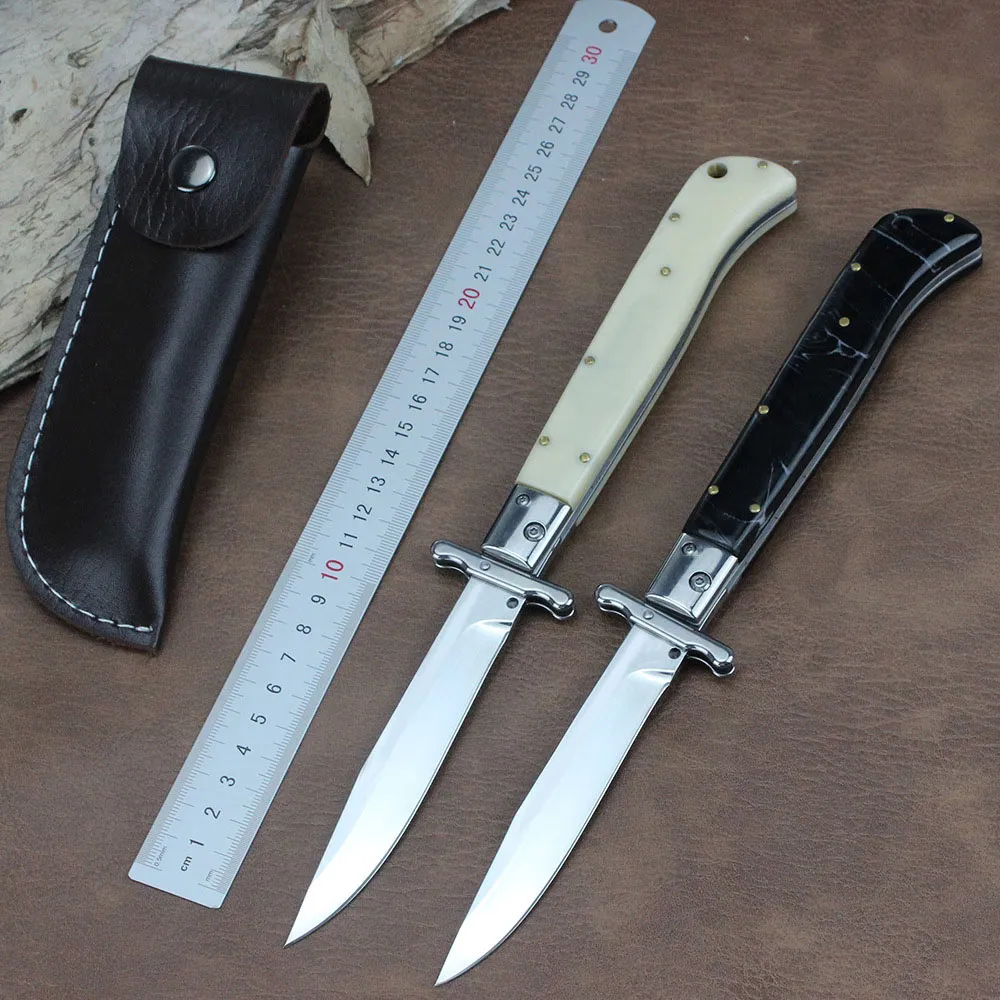 Italian Stiletto Style Folding Knife Set 440C Blade, Acrylic Handle ...