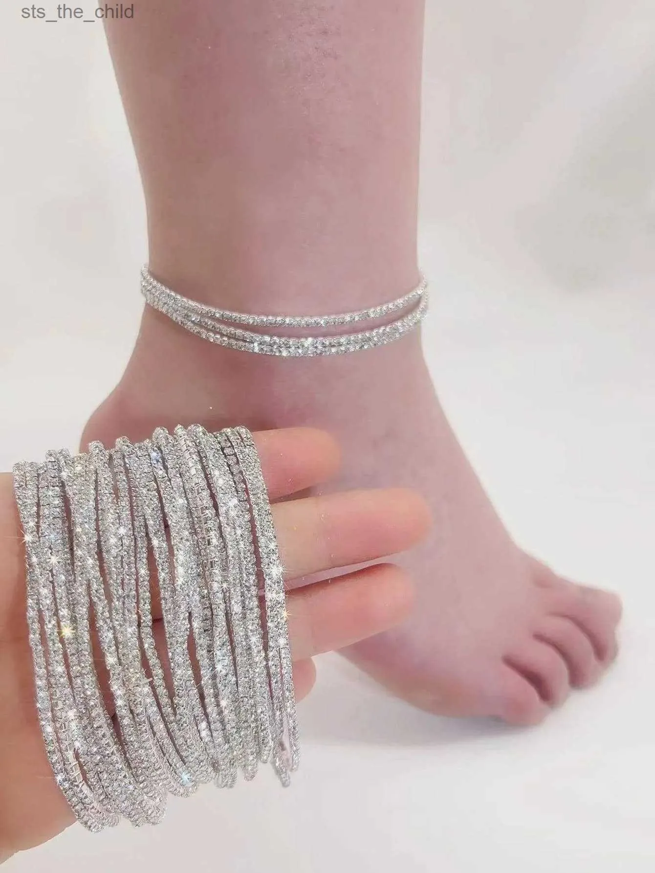 Women's Transparent Crystal Rhinestone Heavy Anklets For Bride In Gold ...