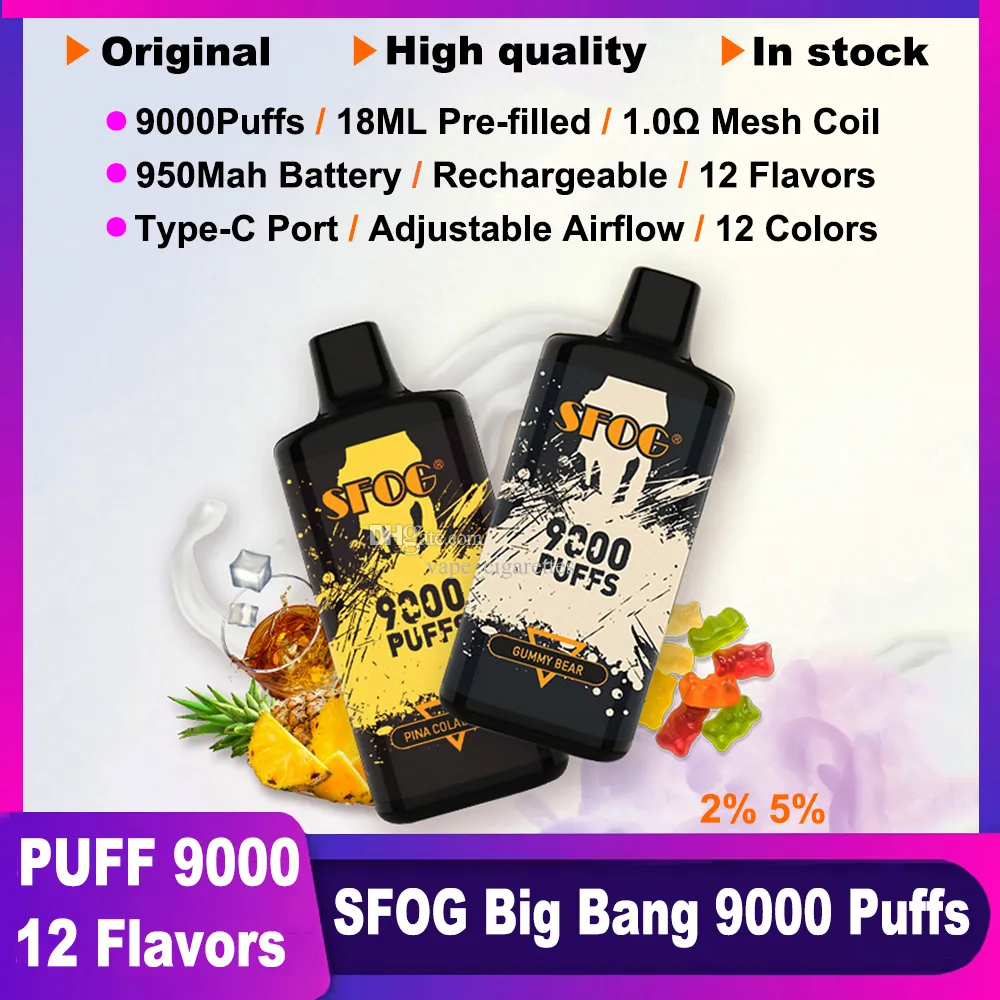 SFOG Original Puff 9000 Disposable E Cigarette Vaper Big Bang 9000 Puff ...