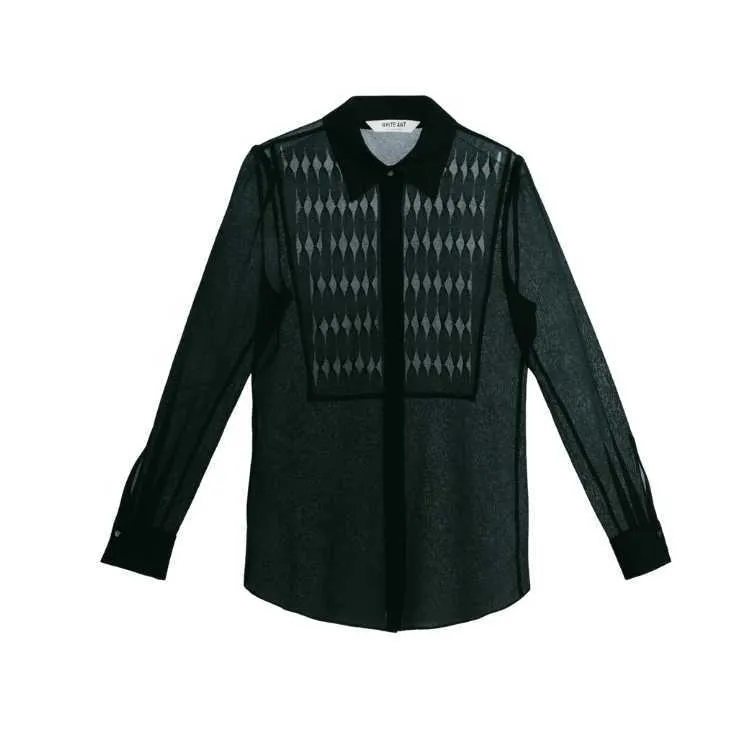 Elegant Sheer Triacetate Pointed Shirt For Women Long Sleeved, Loose ...