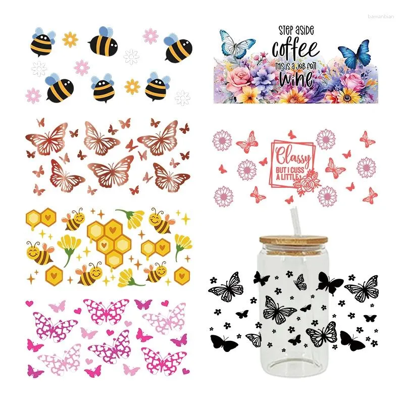 3D Flower Butterfly Window Stickers - Cartoon UV DTF Cup Wrap Transfers ...