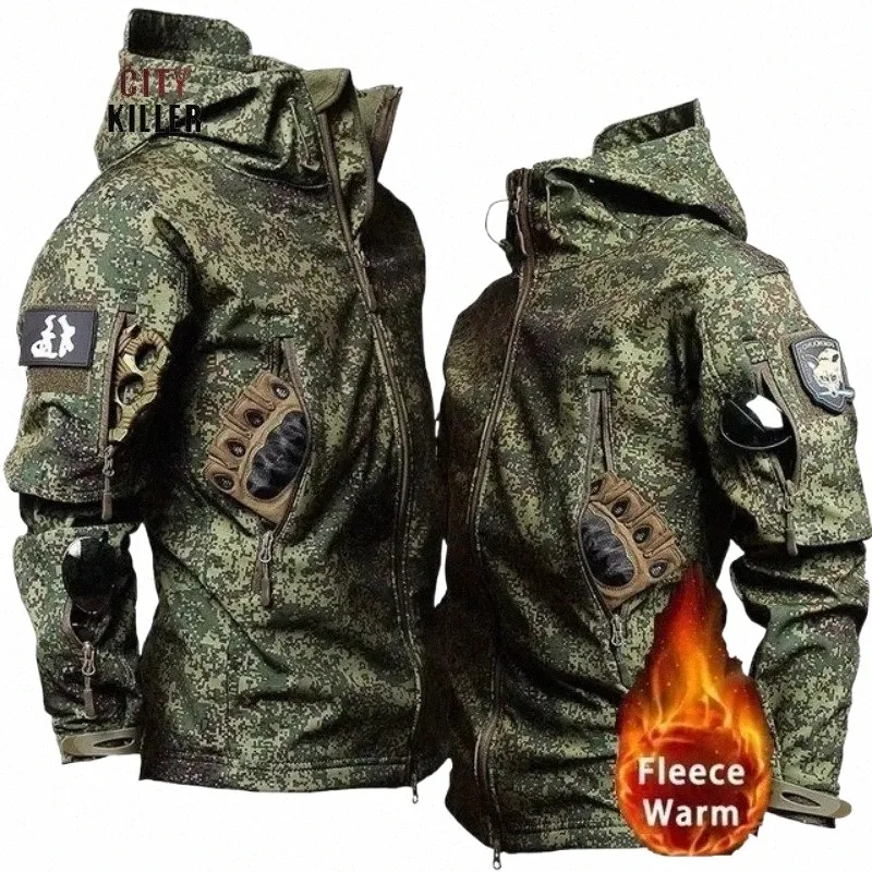 Winter Russian Camo Fleece Hooded Jacket - Mens Waterproof Windproof ...