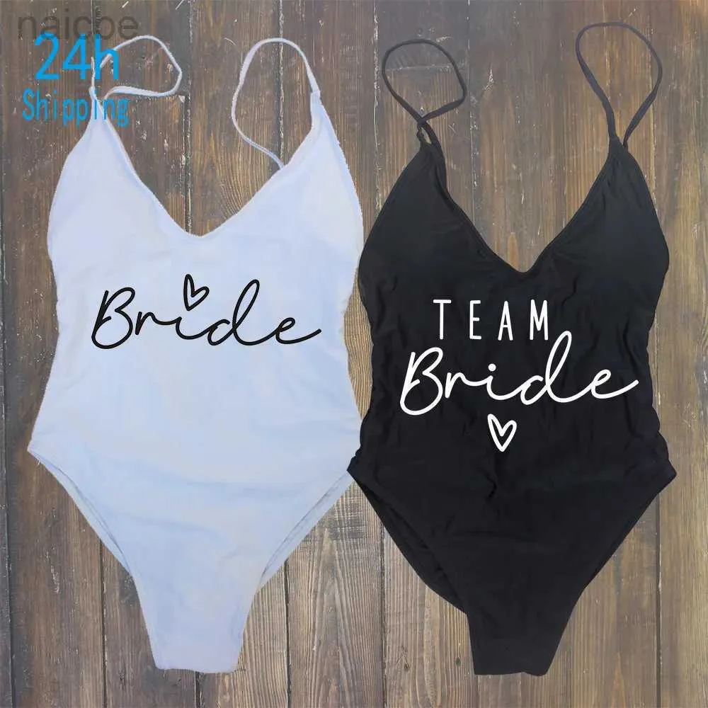 Team Bride One-Piece Swimsuit - Bachelorette Party Monokini, Padded Swimwear S-XL, Bride Squad ...