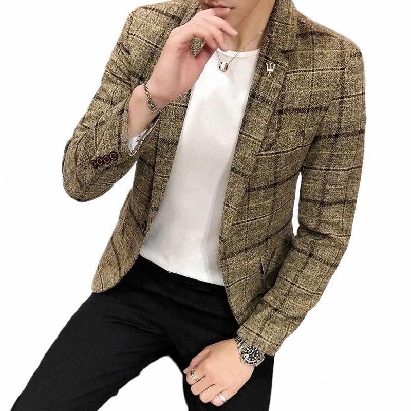 Japanese Style Men's Plaid Blazer - Spring/Autumn Casual Jacket, Stand ...