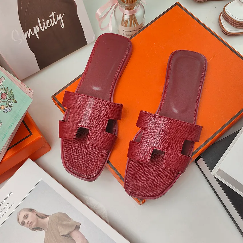 Designer Leather Slides With Cartoon Big Head And Flat Heel For Women Summer Fashion Famous ...