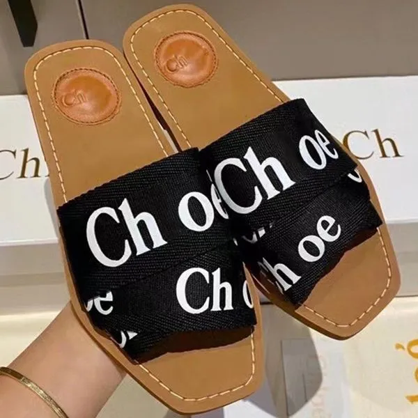 Designer Slippers Women's Wooden Sandals Flat Canvas Mule Slippers ...
