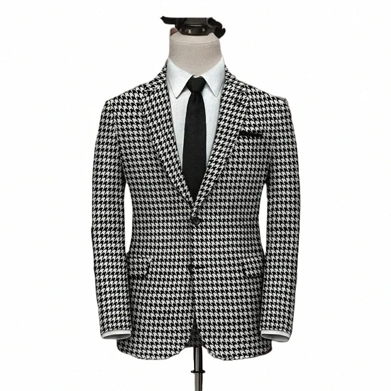 Men's Plaid Blazer: Slim Fit Suit Jacket, Stylish Houndstooth Coat with ...