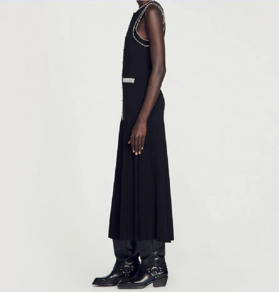 Sandro Sleeveless Cotton Blend Knit Dress Ankle-Length Round Neck Slim ...