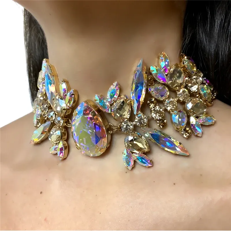 Torques New Exaggerated Luxury Geometry Rhinestone Choker Necklacer ...