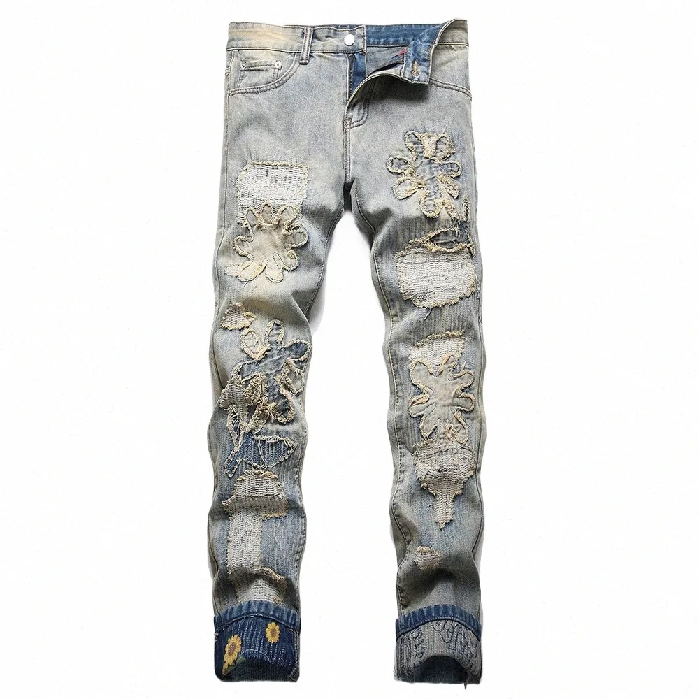 DHgate.com:Distressed Patchwork Denim Jeans for Men, Vintage Ripped ...