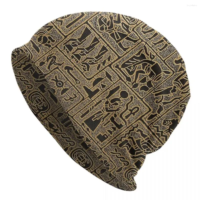 Berets Ancient Egyptian Hieroglyphs Fan Outdoor Hats Gold And Black