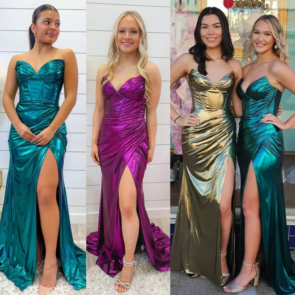 DHgate.com:Pleated Metallic Prom Queen Dress 2k24 Ruched Sweetheart ...