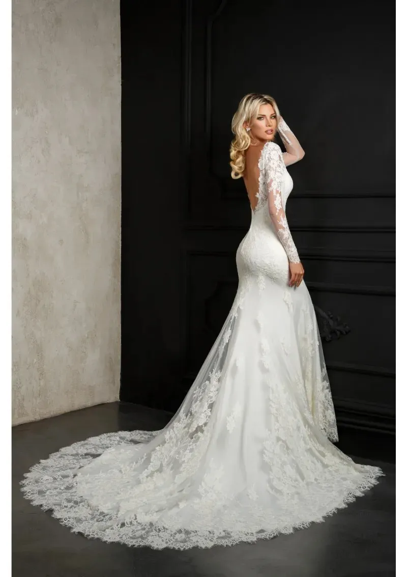 Satin Mermaid Wedding Dress with Detachable Skirt - Lace Appliques ...