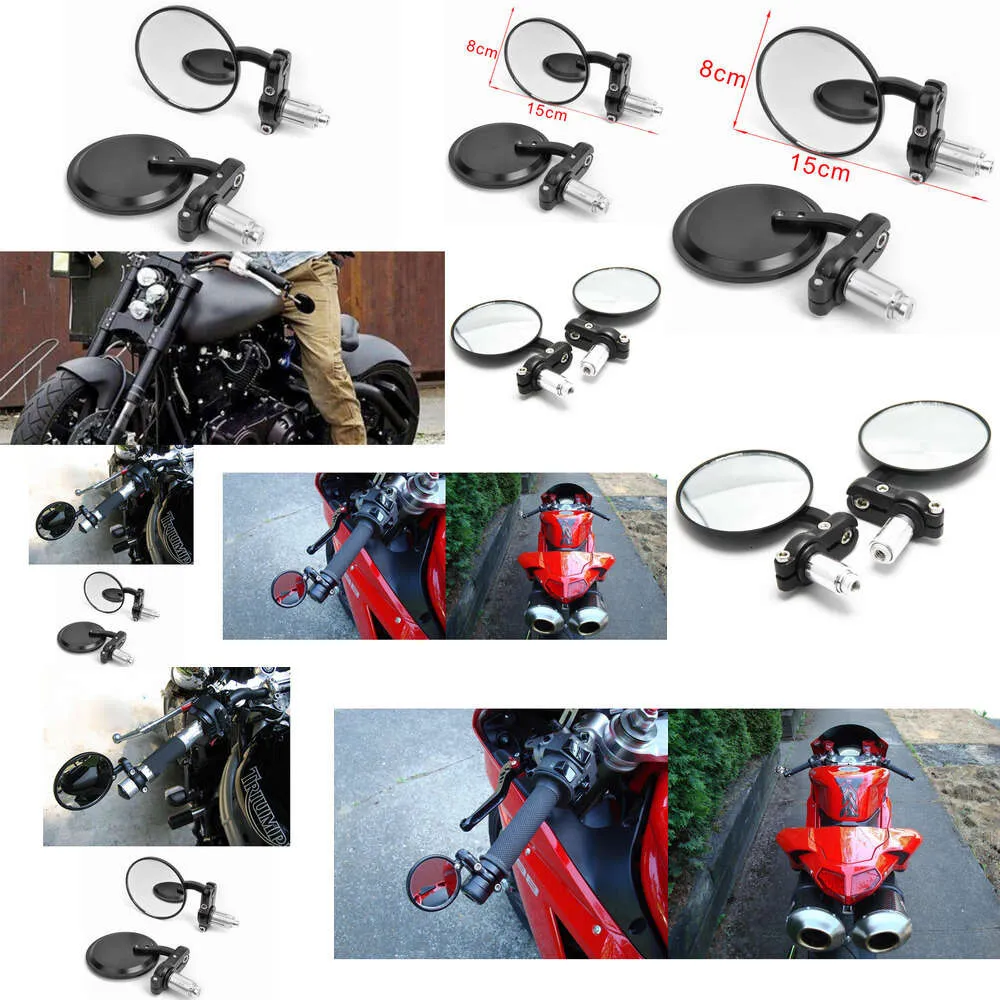 Premium Motorcycle Rear Mirror: 7/8 Handlebar, 3 Round End. Custom ...