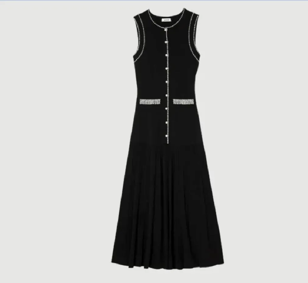 Designer Summer Sandro With Pearl Decoration, Round Neck, Sleeveless ...