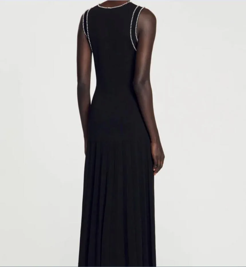 Sandro Sleeveless Cotton Blend Knit Dress Ankle-Length Round Neck Slim ...