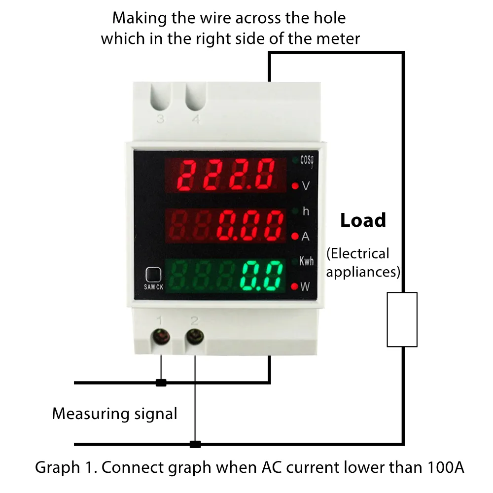 Ketotek 80-300V LED Voltmeter Ammeter Energy Power Factor Meter, Din ...