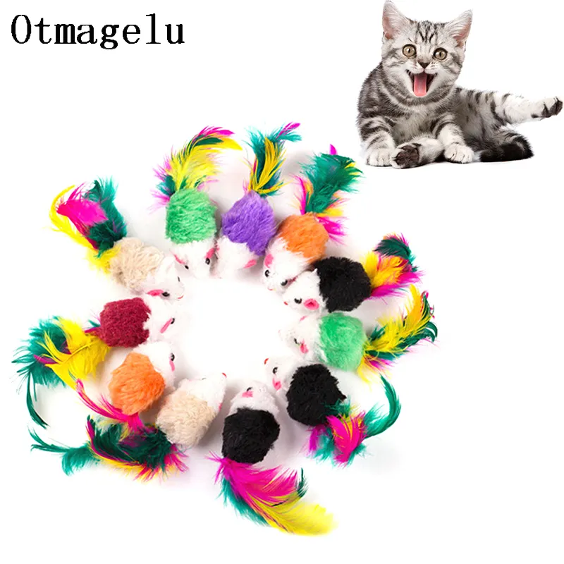 Cute Plush Mini Mice Toys for Cats - Colorful Feather Teaser, Fun ...