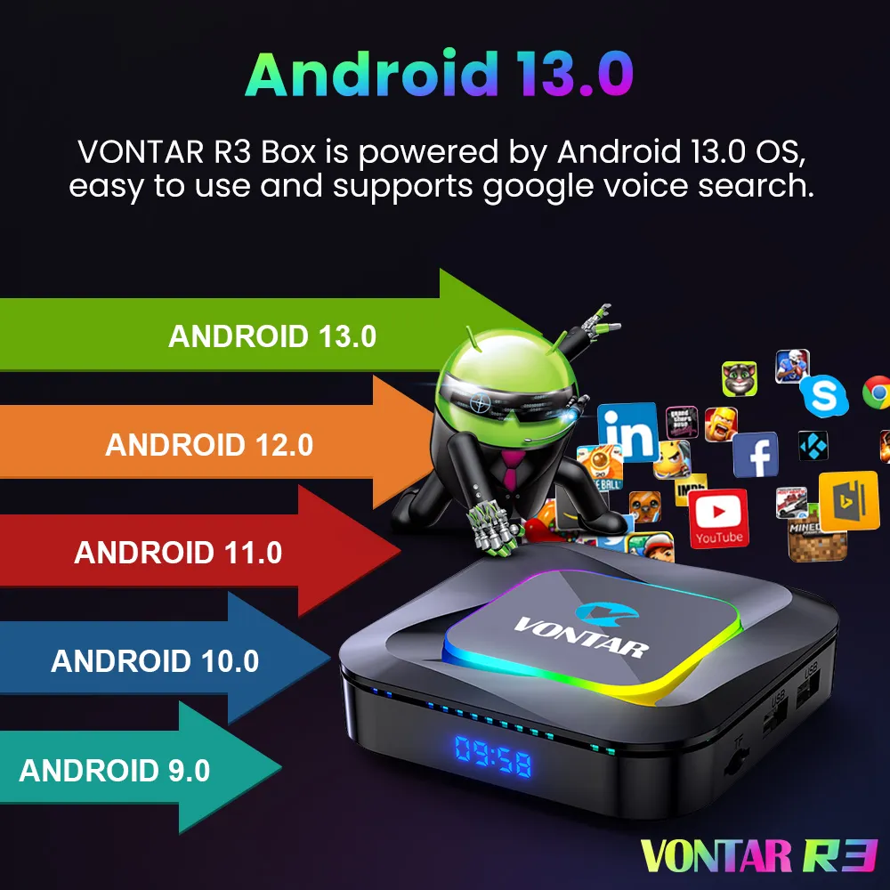 VONTAR R3 Android 13 TV Box Rockchip RK3528 Quad Core, 8K Video, WiFi 6 ...