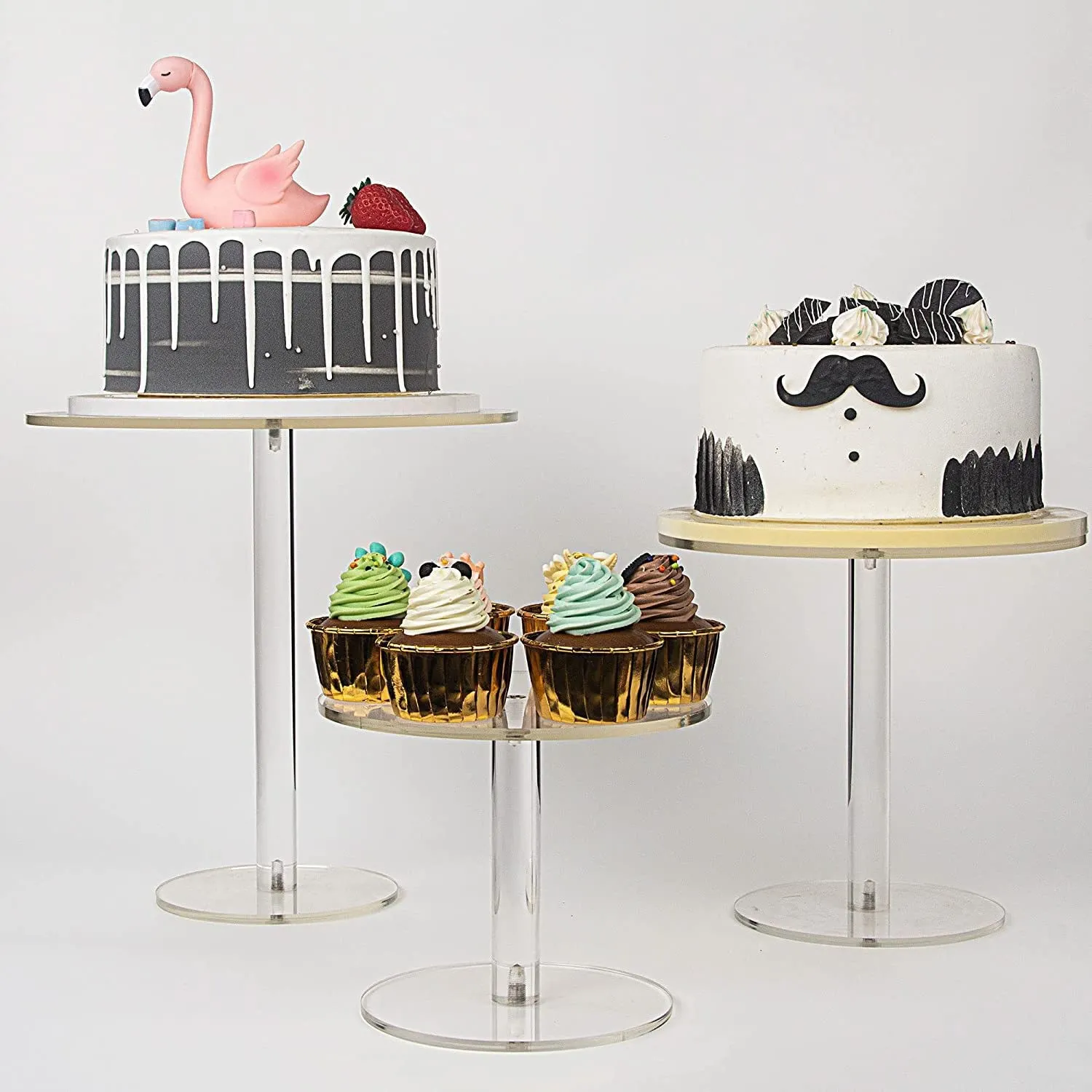 Clear Acrylic Cake Stand Round Display Set Of 3 For Wedding Cakes ...