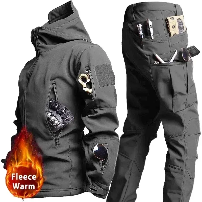 Tactical Winter Suit: Waterproof Soft Shell Hooded Jacket and Cargo ...
