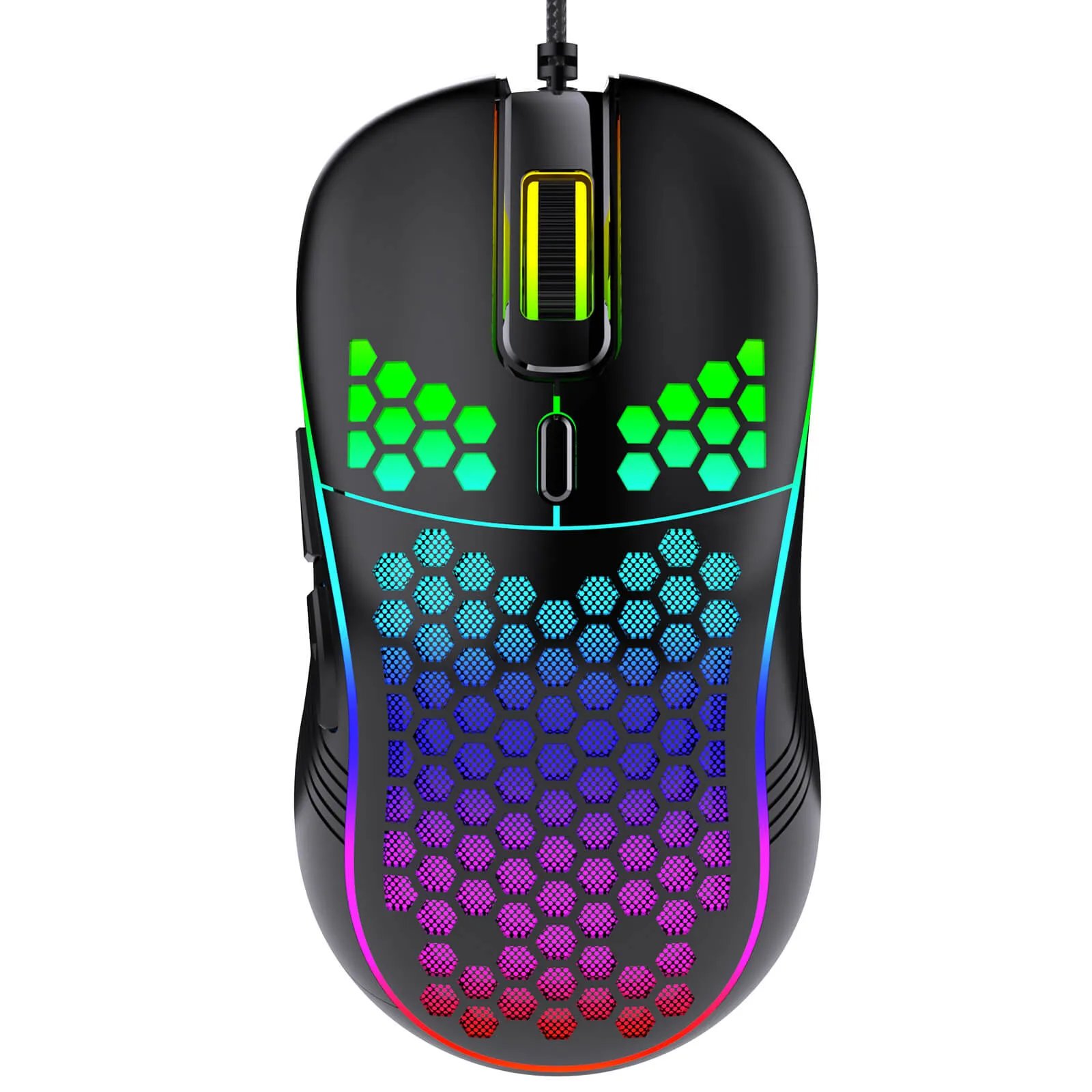 Black Ergonomic Gaming Mouse 4DPI RVB Symphony Light Honeycomb Design ...