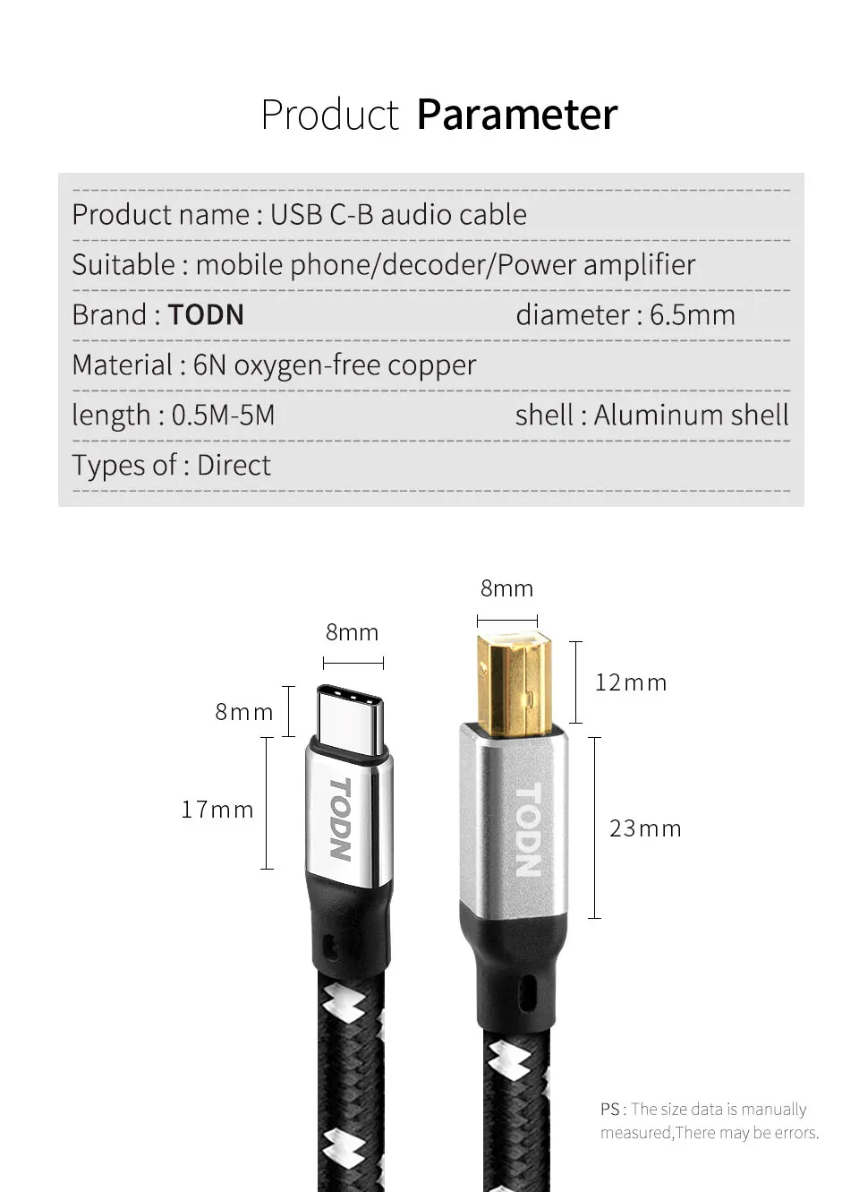 USB DAC cable Type C to Type B 6N OFC digital audio stereo cable for ...