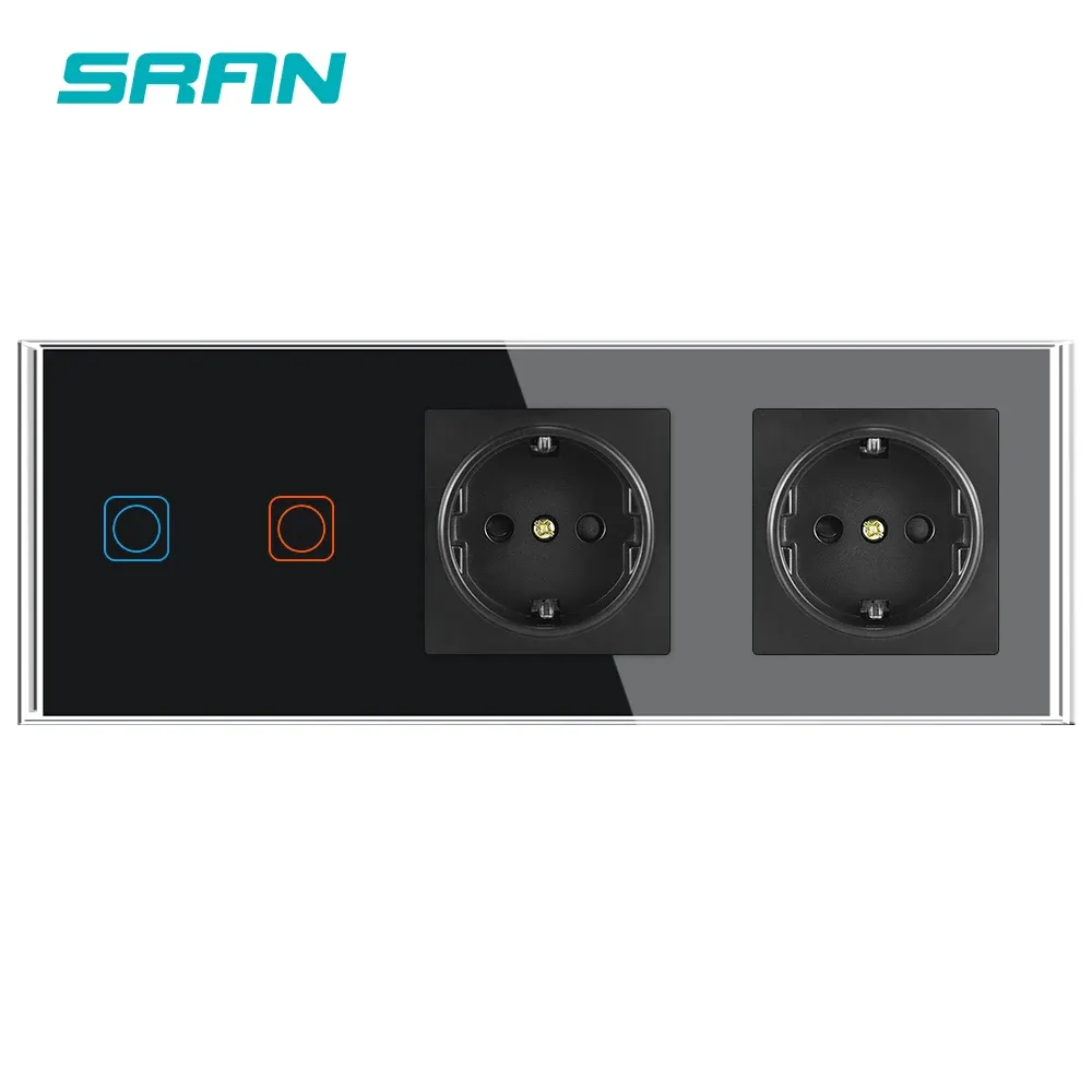 SRAN EU touch lamp control socket - 82mm Black Tempered Glass Panel ...