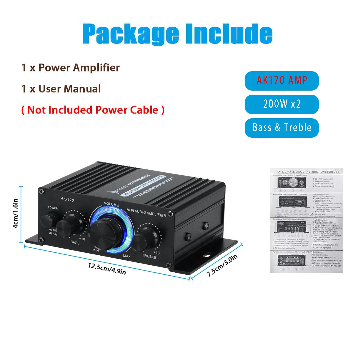 Mini Amplifier Home Audio Receiver - 2-Channel Bluetooth 5.0 Surround ...