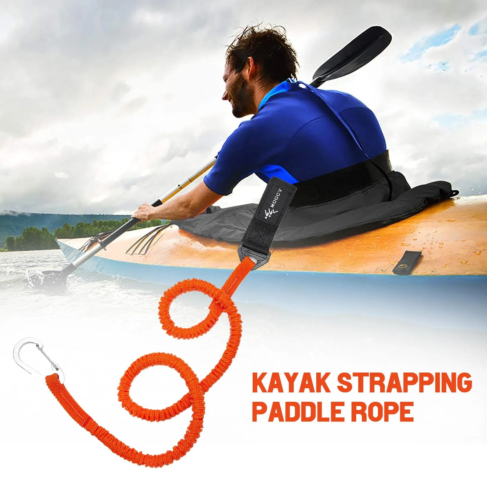Elastic Kayak Paddle Leash Adjustable Coiled Rope with Stainless Steel ...