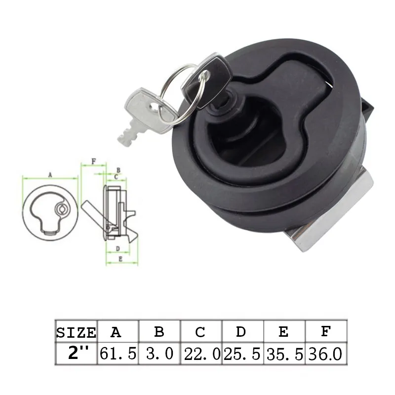 RV Slam Latch With Lock & Key Kit 2 Inch Black Flush Pull For Boat ...
