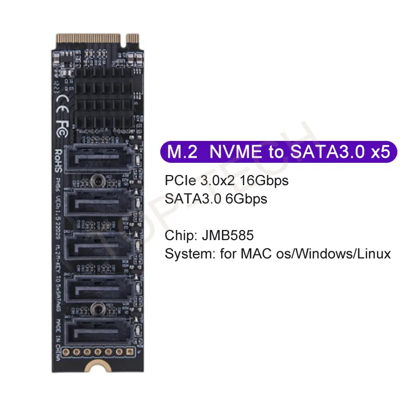 PCIe M.2 SATA Adapter Card, NVMe to SATA Converter Card, 5/6 Port M.2 ...