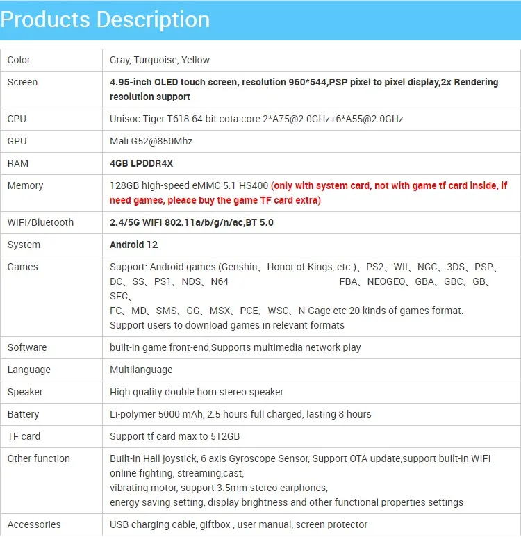 ANBERNIC RG505 Handheld psp game - 4.95 Inch OLED Touch Screen, Android ...