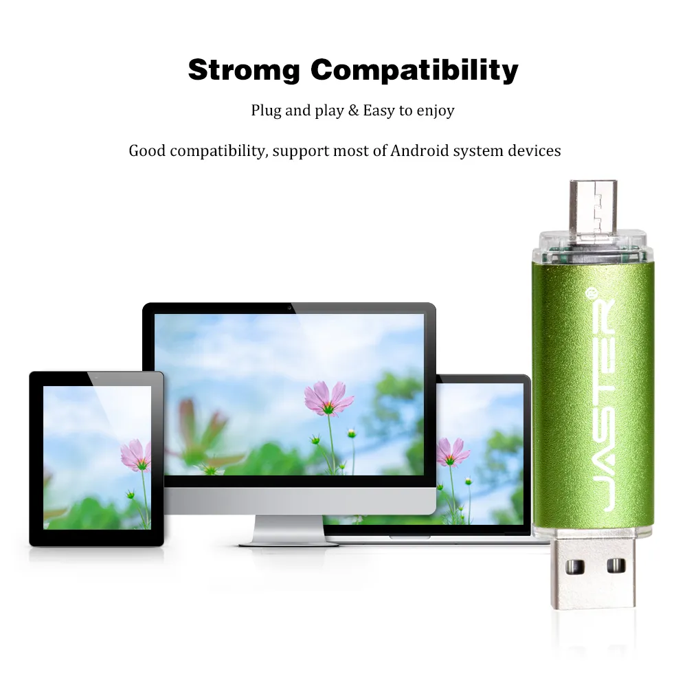 2 in 1 OTG Flash USB 2.0 Micro Pen Drive 32GB 64GB 128GB 256GB Plastic ...