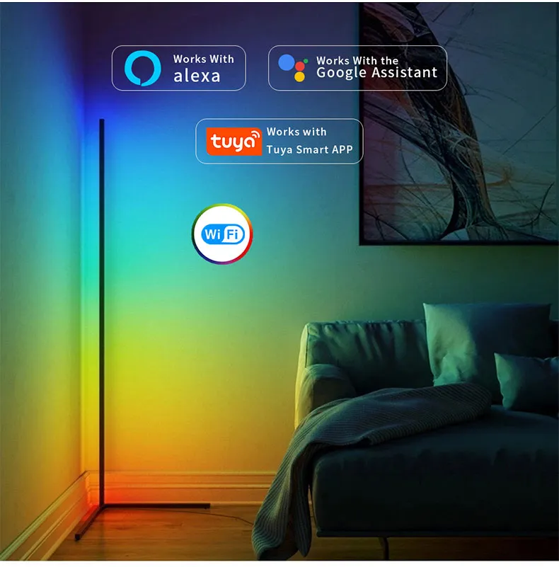 Tuya RGBIC LED Floor Lamp 180 cm Smart App Remote Control Modern Corner ...