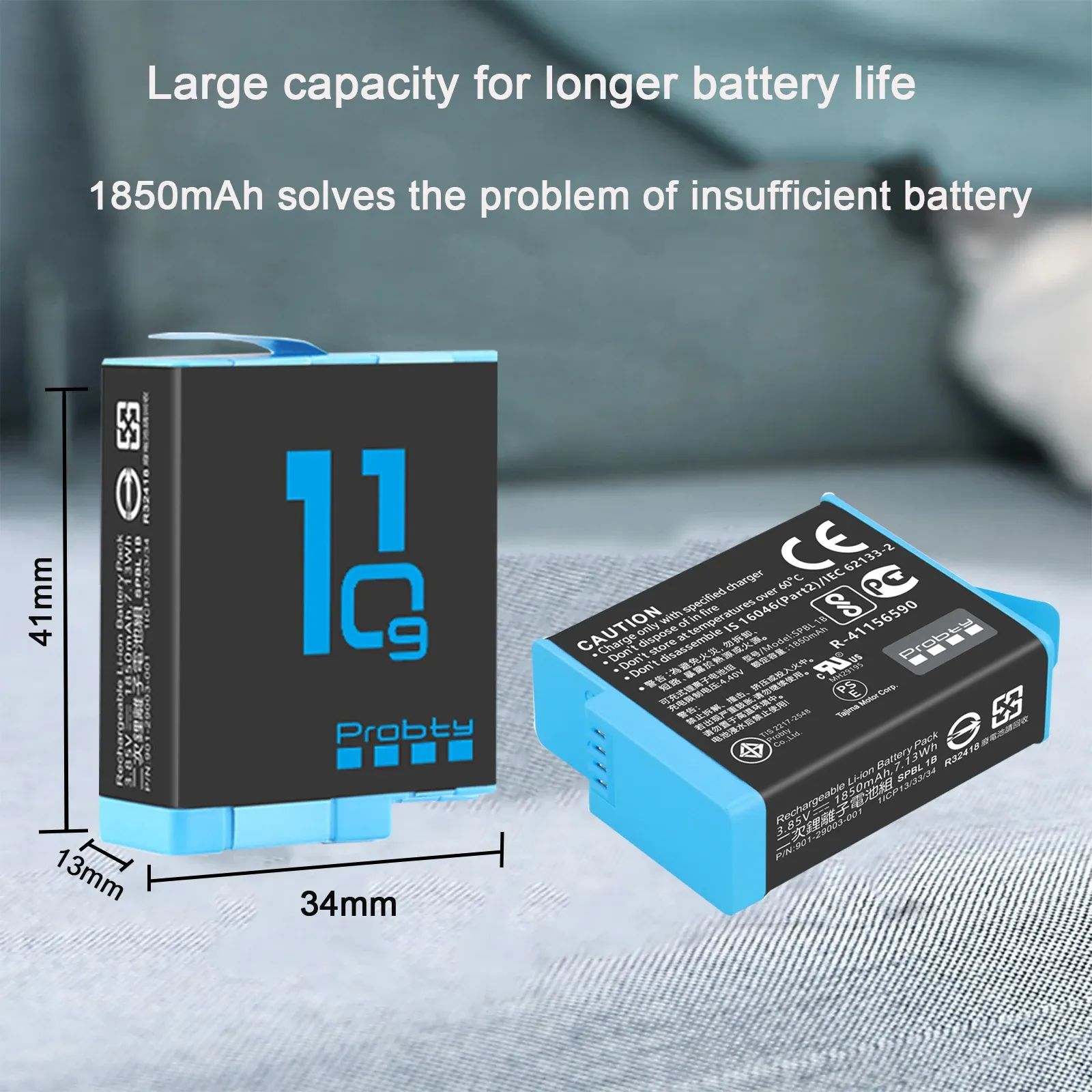 Action Camera Battery Charger - 3-Way Charging Case, 1850mAh Batteries ...