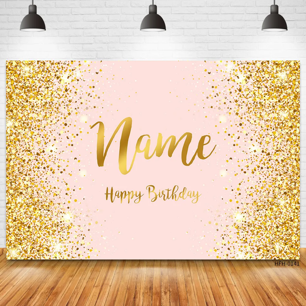 Gold Glitter Custom Name birthday banner birthday Background for Baby ...