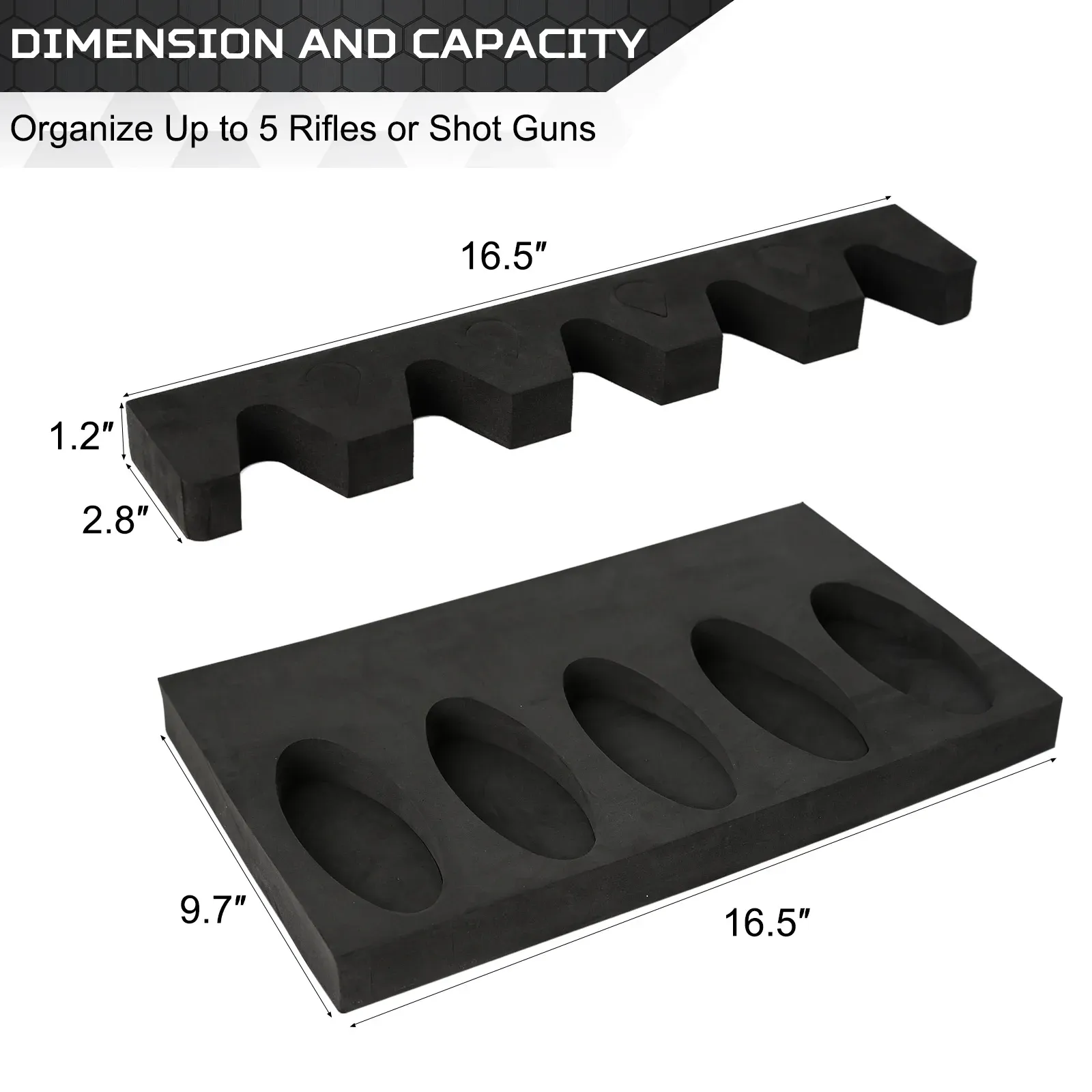Wall-Mount Gun Rack with Magnetic Strip - Foam Gun Holder for 5 Rifles ...
