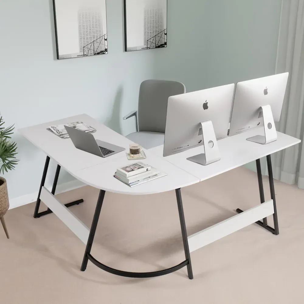 Modern L Shape Computer Desk Metal Frame Home Office Writing Desk 51.18 ...