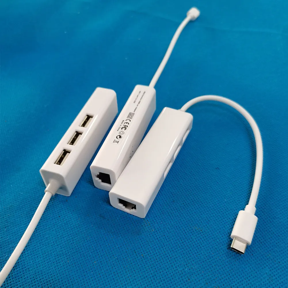 Type C To RJ45 Lan Network Card 4 Port 4 In 1 RJ45 Type C Splitter USB2 ...