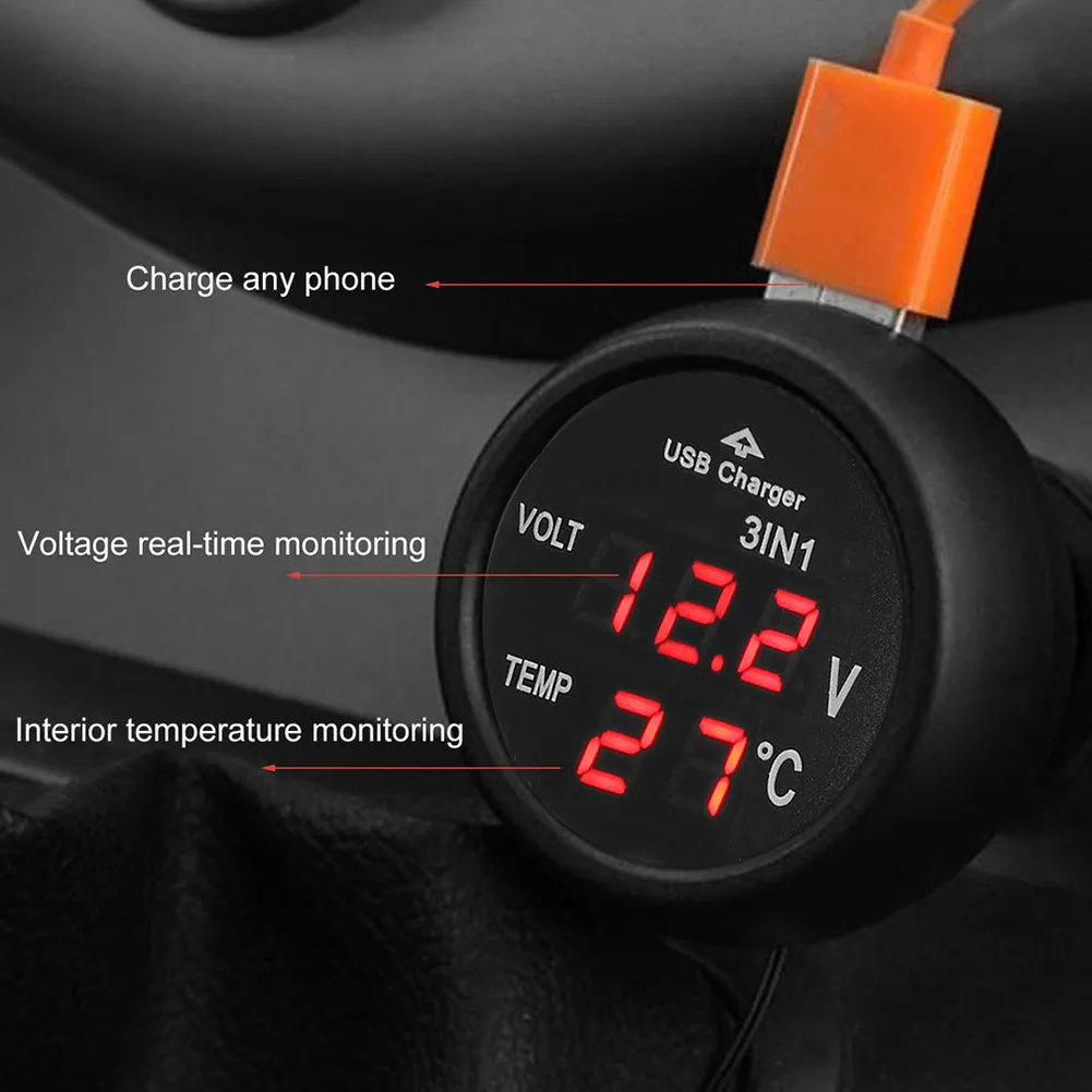 DHgate.com:3 in 1 12/24V Car Volt Meter Auto Digital LED Car Voltmeter ...