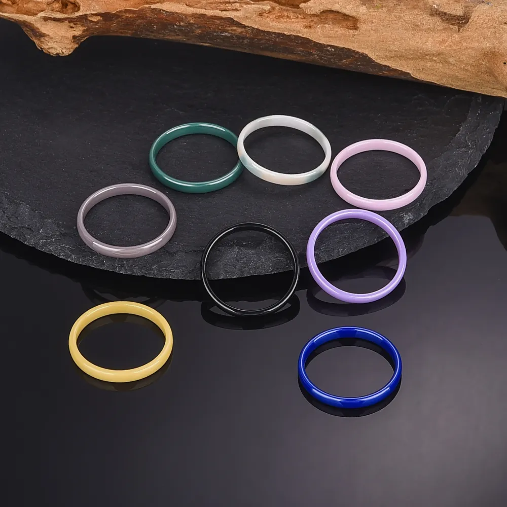 3mm Smooth Ceramic Rings in Purple Green Pink Circular Finger Rings for ...