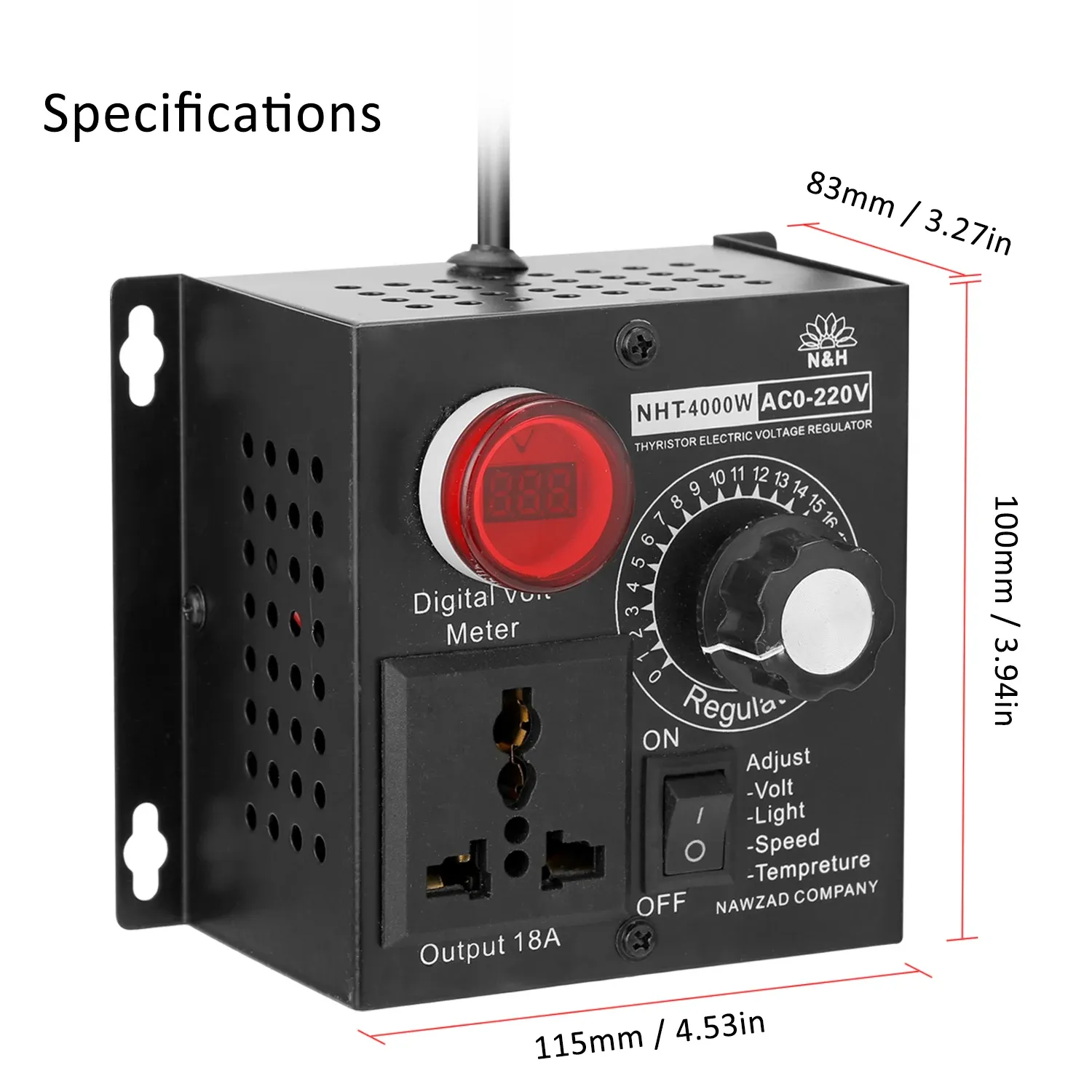 Voltage Regulator AC 220V 4000W 5000W Compact Variable Voltage Controller with Speed and ...
