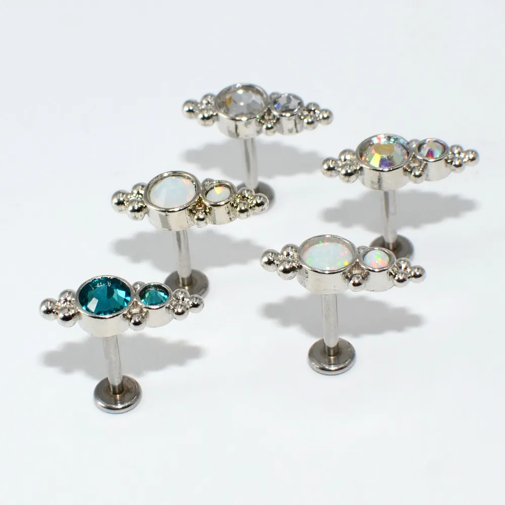 Titanium Steel Opal Cluster Flower Cubic Zirconia Tragus Helix ...
