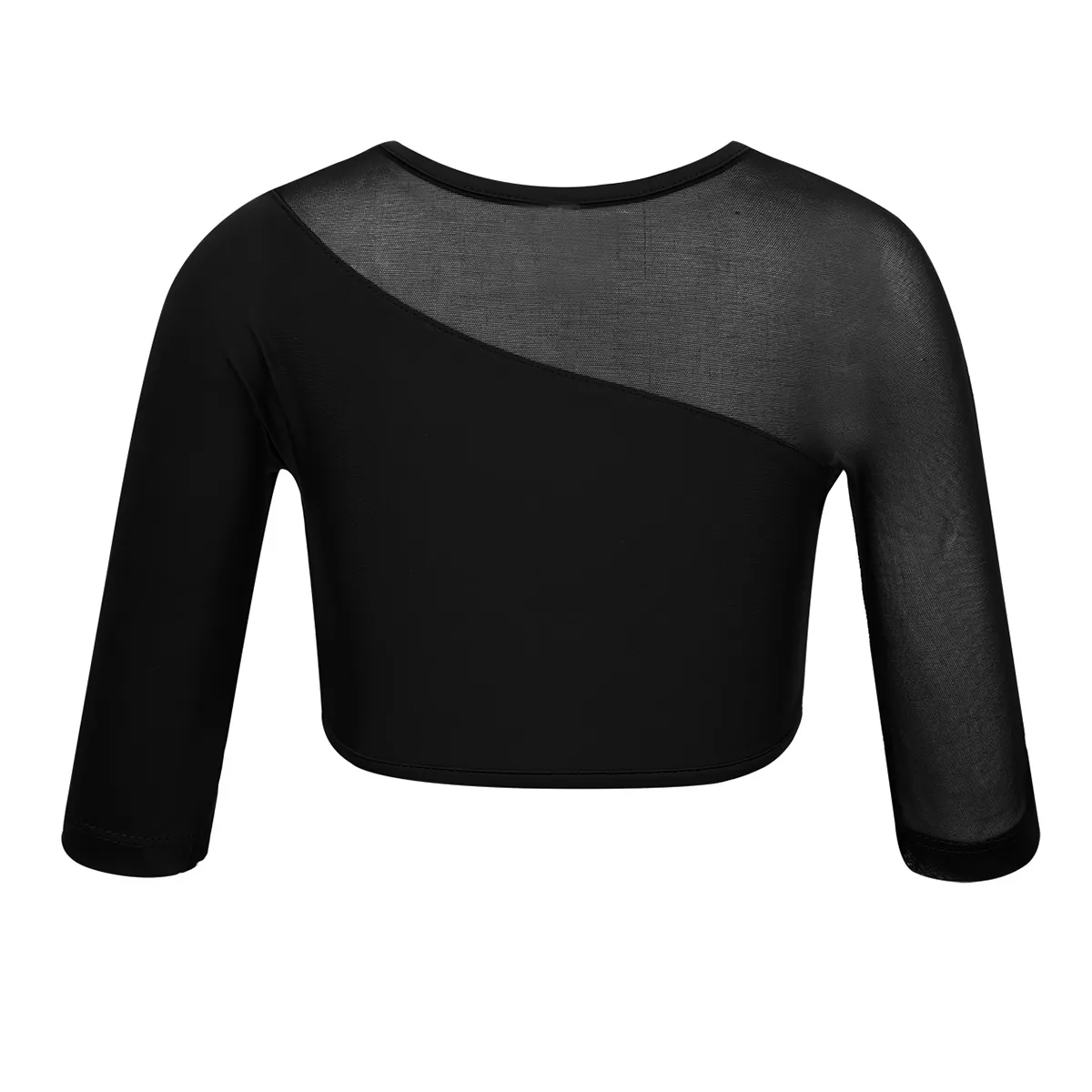 Girls' Asymmetrical Dance Crop Top - 3/4 Sleeve, Stretchy Ballet ...