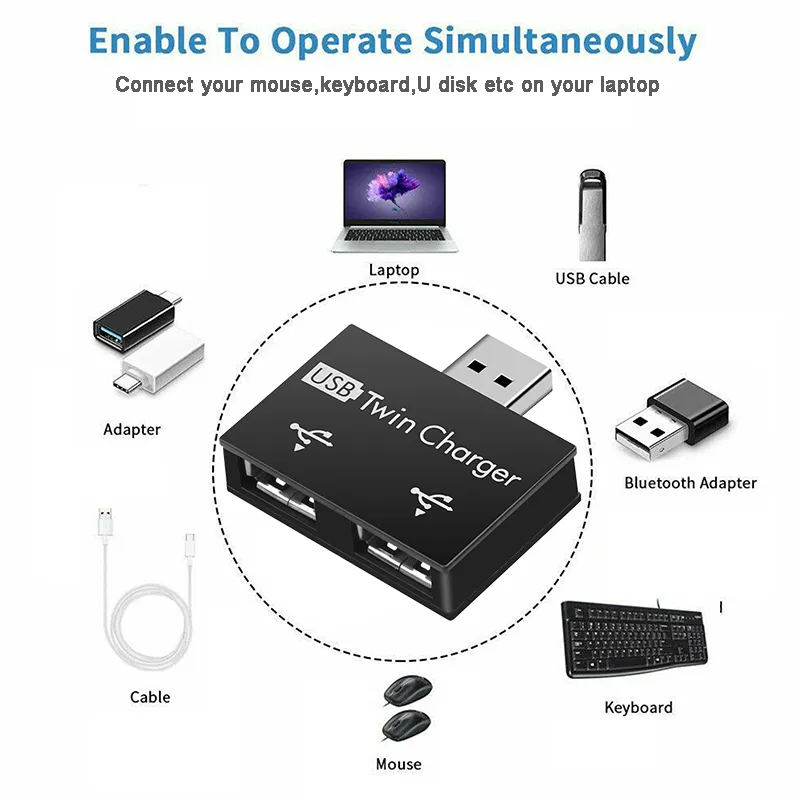 2.0 Dual usb expander Splitter for Huawei, Xiaomi, Macbook Pro - Male ...