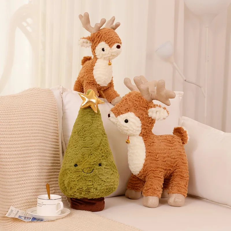 New Kawaii Christmas Tree And Elk Plush Dolls Soft Stuffed Sika Deer ...
