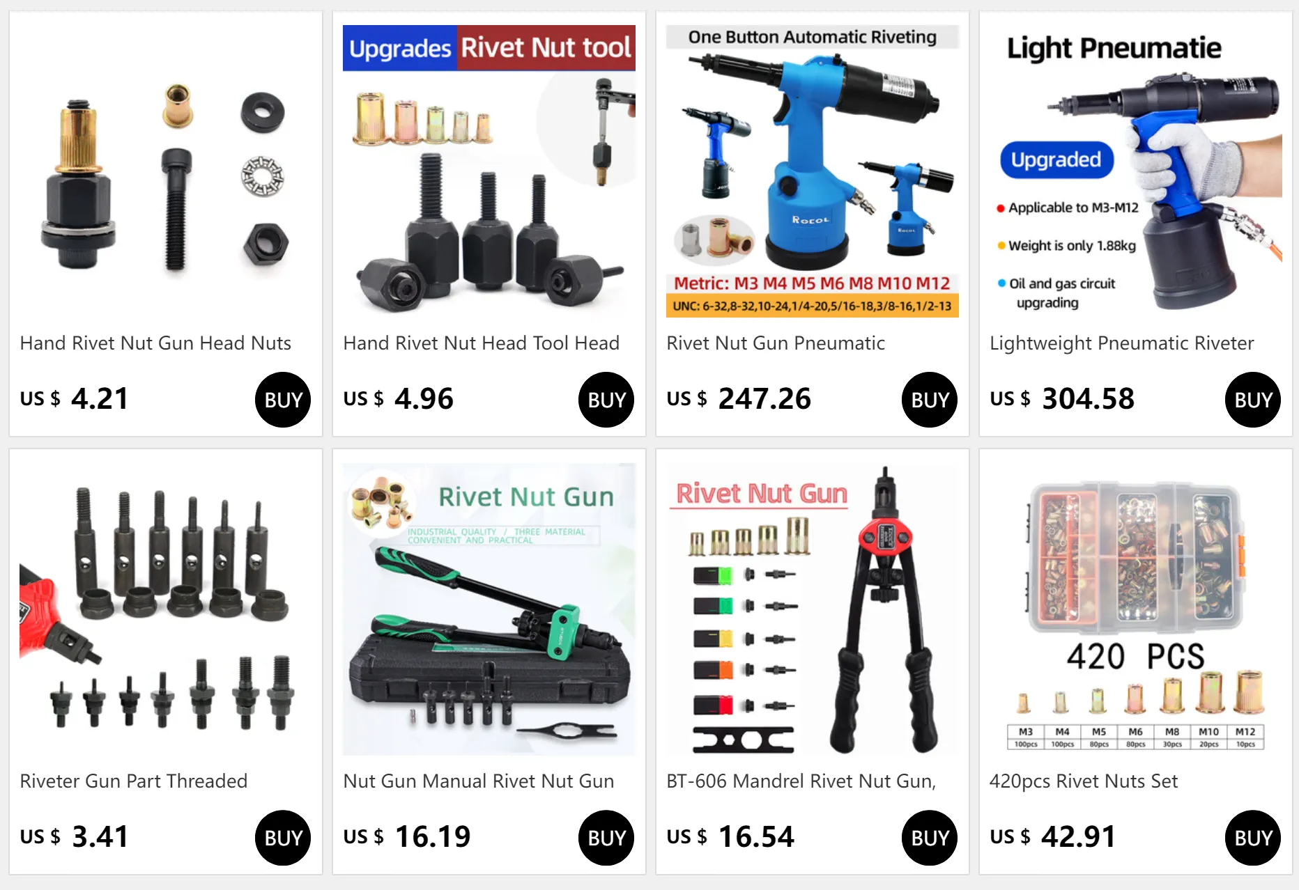 Hand Rivet Nut Gun Adapter Tool Heads for Nuts M3 M4 M5 M6 M8 M10 from ...