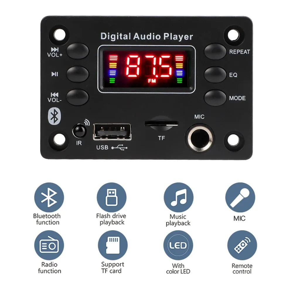 50W Bluetooth 5.0 MP3 Decoder Board w/ USB TF FM Radio Handsfree Mic ...